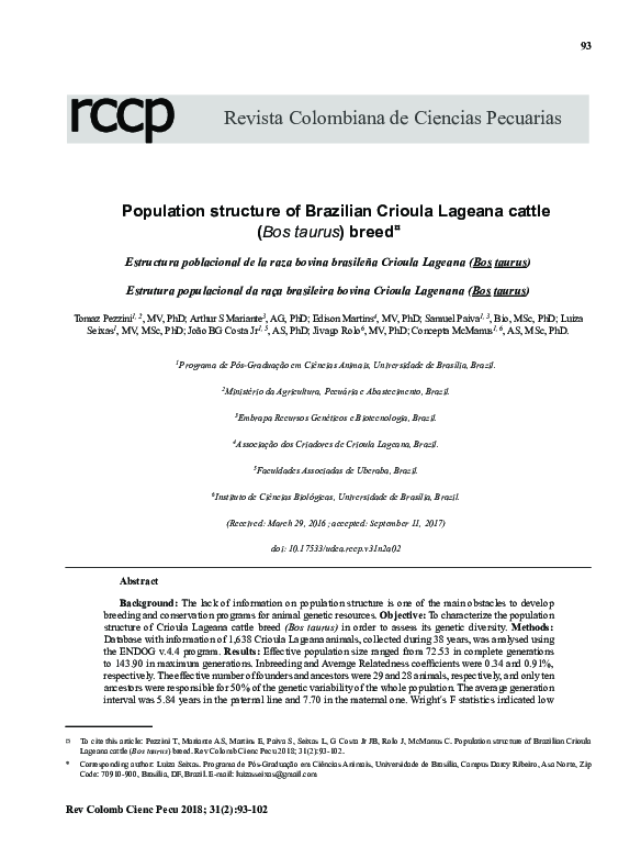 (PDF) Population structure of the Brazilian Crioula Lageana cattle (Bos ...