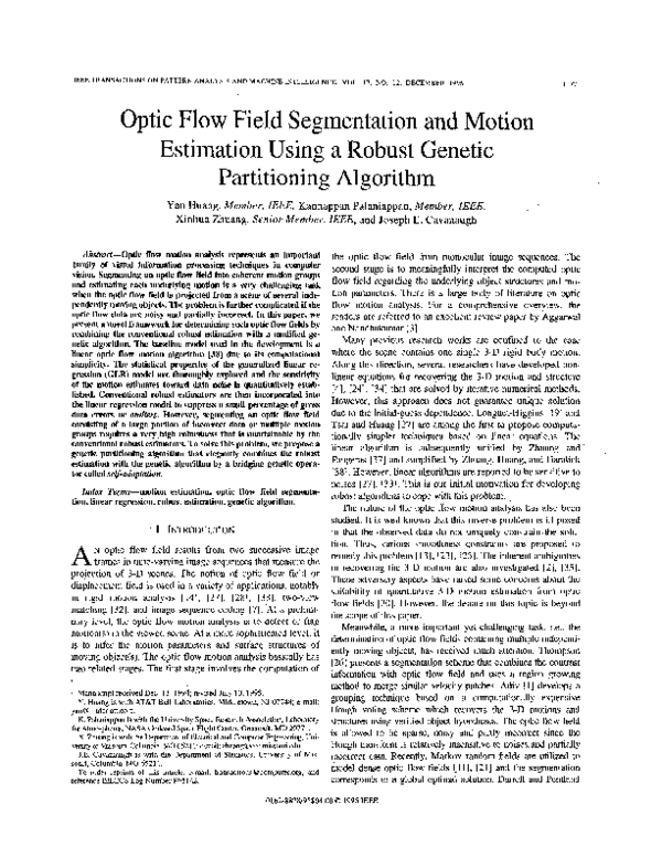 (PDF) Optic flow field segmentation and motion estimation using a robust genetic partitioning ...