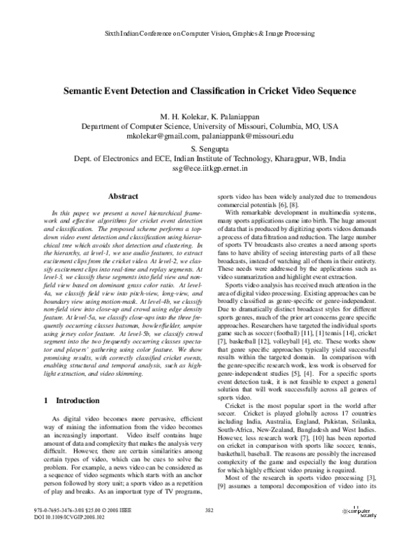 Pdf Semantic Event Detection And Classification In Cricket Video Sequence
