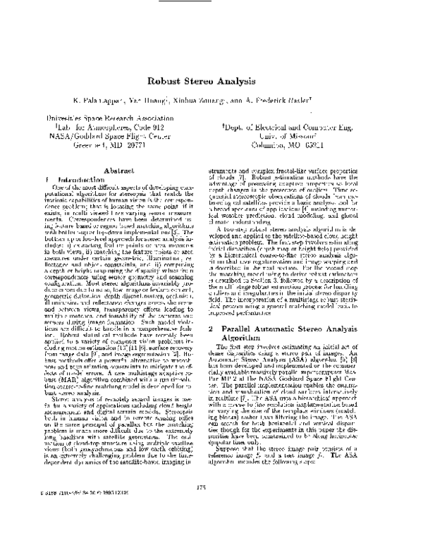 (PDF) Robust stereo analysis