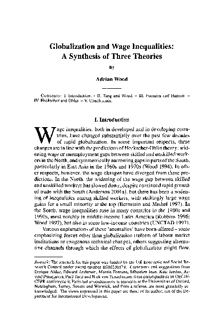 (PDF) Globalization and wage inequalities: A synthesis of three theories
