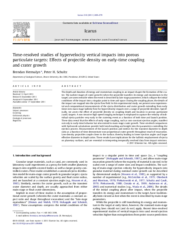 (PDF) Time-resolved studies of hypervelocity vertical impacts into ...