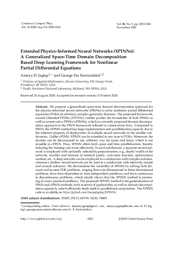 (PDF) Extended Physics-Informed Neural Networks (XPINNs): A Generalized Space-Time Domain ...