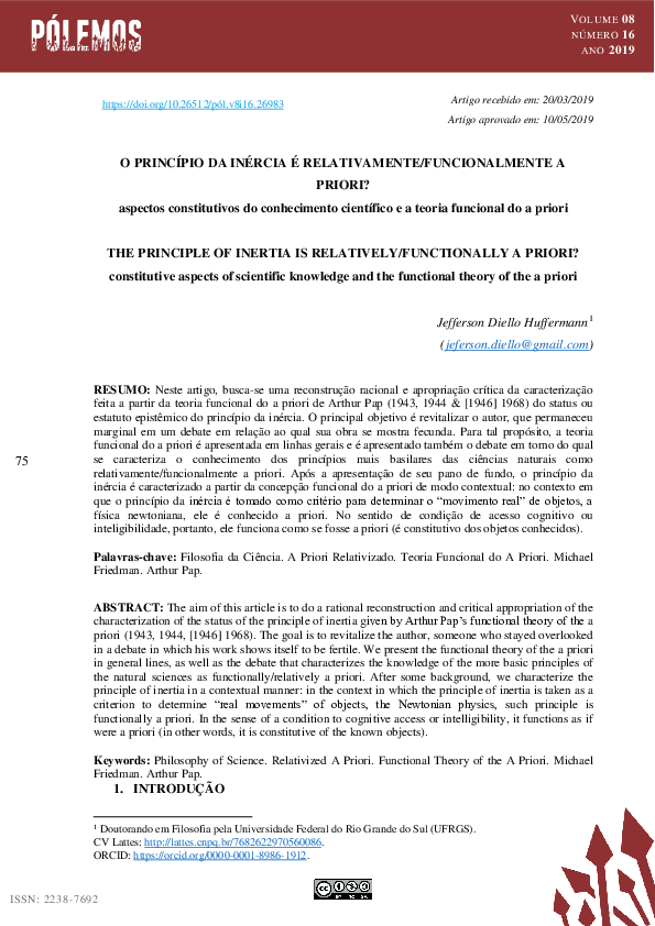 (PDF) Princípio Da Inércia É Relativamente/Funcionalmente a Priori?
