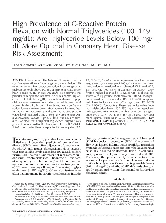 (PDF) High Prevalence of C-Reactive Protein Elevation with Normal ...