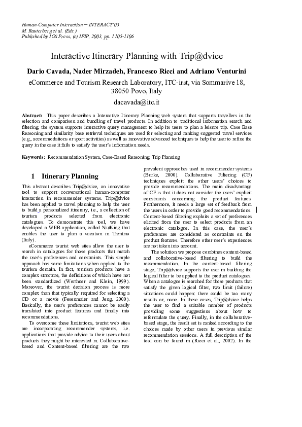 (PDF) Interactive itinerary planning with Trip@ dvice