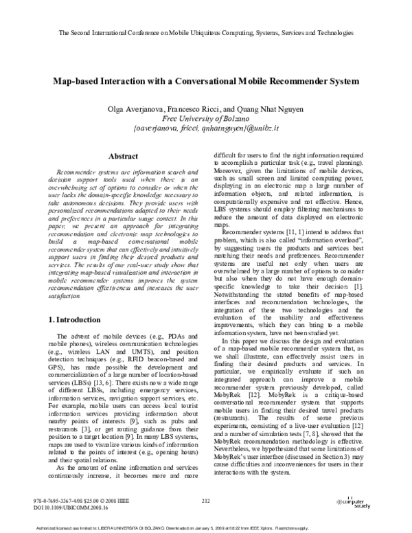 (PDF) Map-Based Interaction with a Conversational Mobile Recommender System