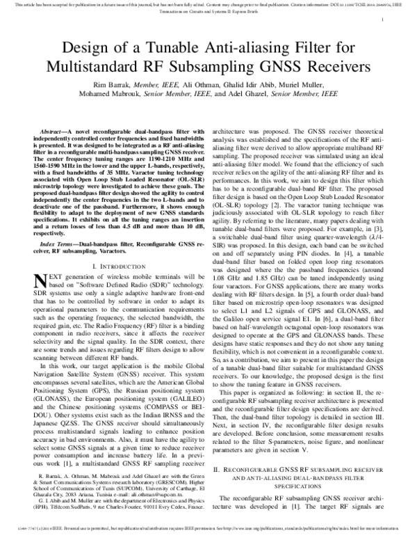 (PDF) Design of a Tunable Anti-Aliasing Filter for Multistandard RF ...