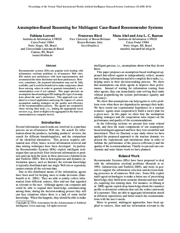 (PDF) Assumption-Based Reasoning for Multiagent Case-Based Recommender Systems