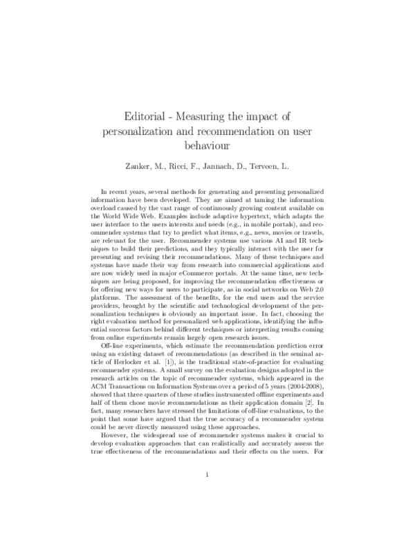 (PDF) Measuring the impact of personalization and recommendation on ...