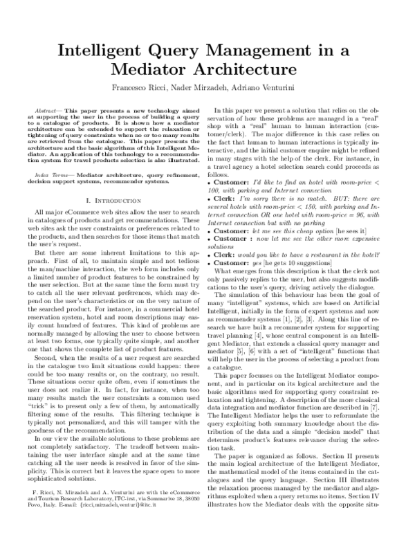 (PDF) Intelligent query management in a mediator architecture