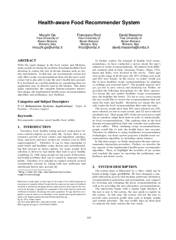 (PDF) Health-aware Food Recommender System