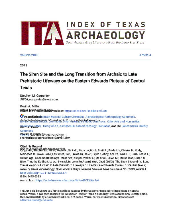 (PDF) The Siren Site and the Long Transition from Archaic to Late ...