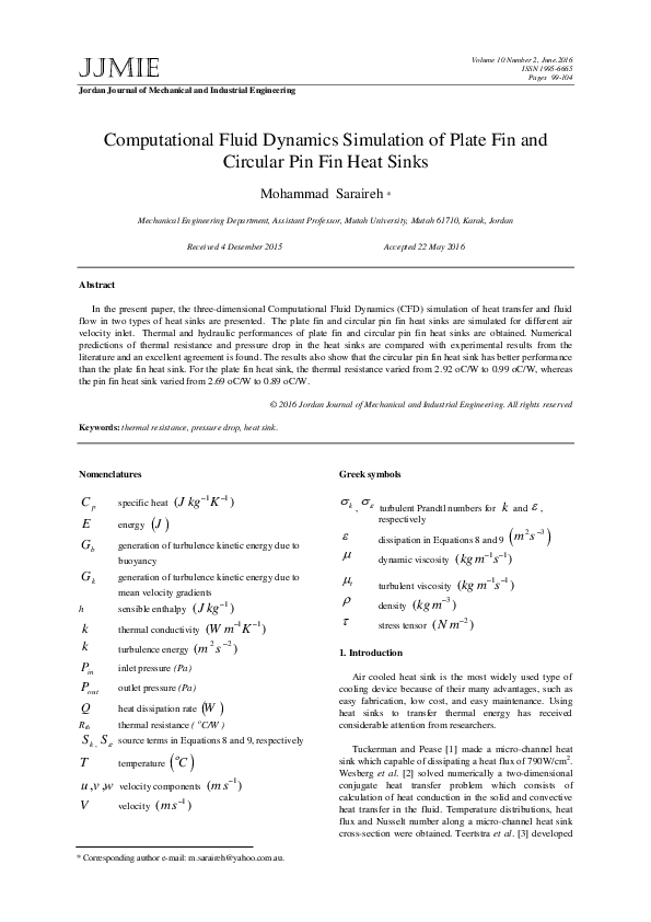 (PDF) Computational Fluid Dynamics Simulation of Plate Fin and Circular ...