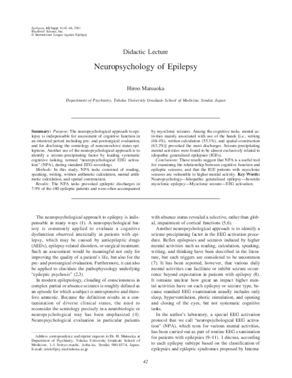 (PDF) Neuropsychology of Epilepsy