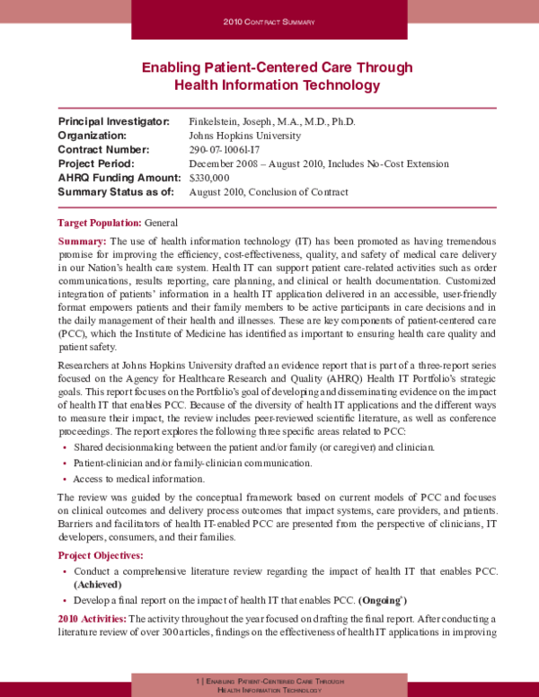 (PDF) Enabling patient-centered care through health information technology