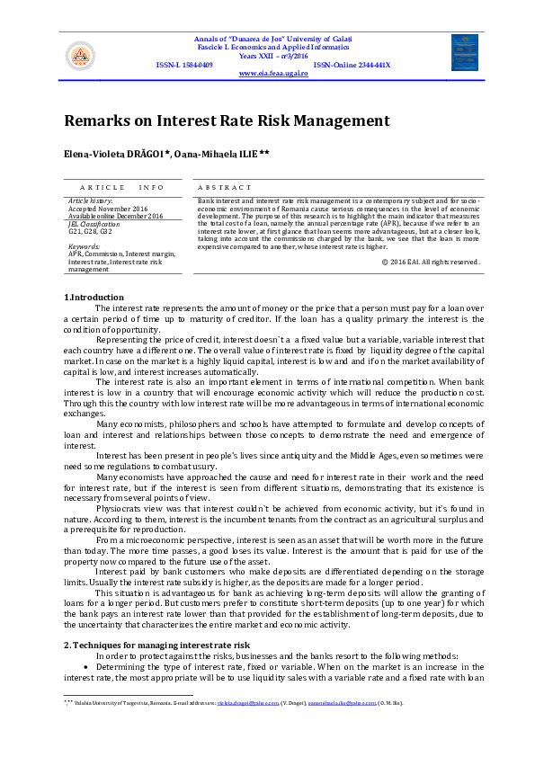 (PDF) Remarks on Interest Rate Risk Management