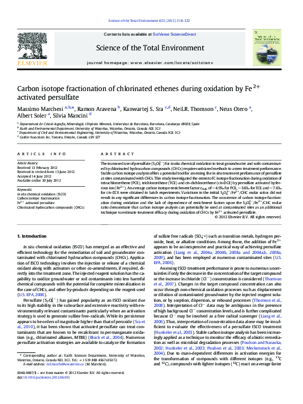 (PDF) Carbon isotope fractionation of chlorinated ethenes during ...