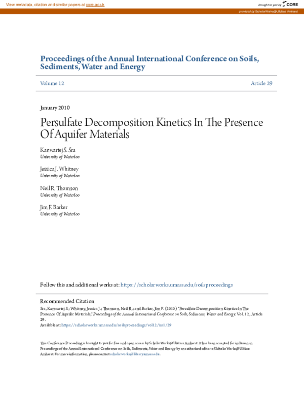 (PDF) Persulfate Decomposition Kinetics In The Presence Of Aquifer ...