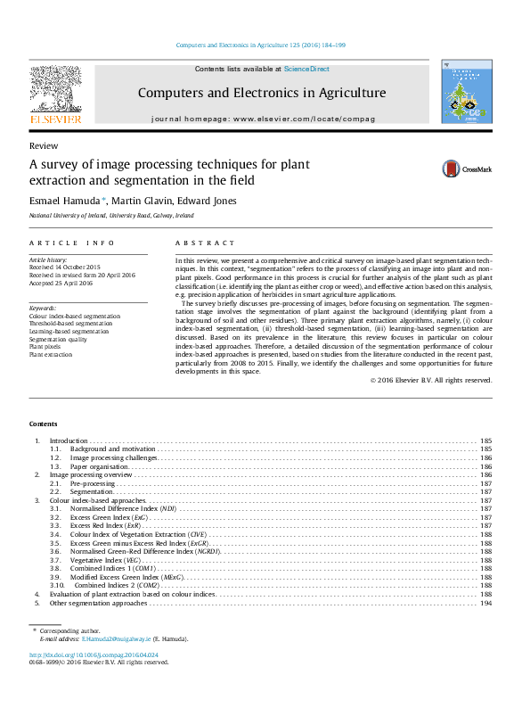 Pdf A Survey Of Image Processing Techniques For Plant Extraction And