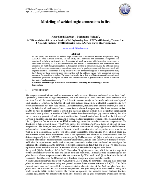 (PDF) Modeling of bolted angle connections in fire