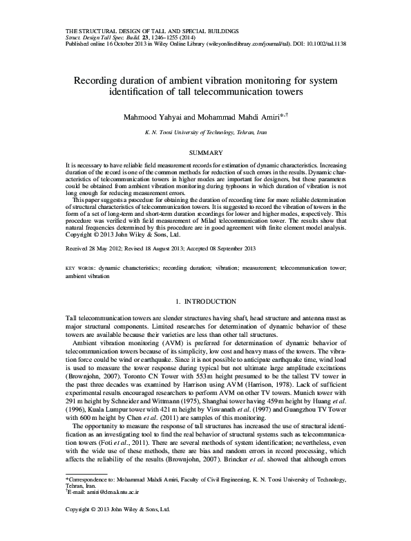 (PDF) Recording duration of ambient vibration monitoring for system ...