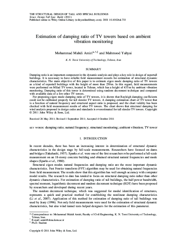 (PDF) Estimation of damping ratio of TV towers based on ambient ...