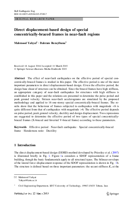 (PDF) Direct displacement-based design of special concentrically-braced frames in near-fault regions