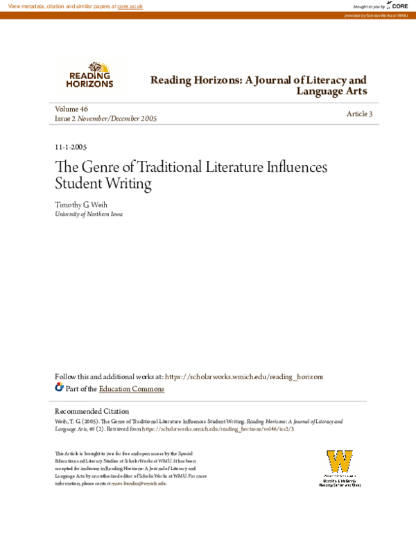 (PDF) The genre of traditional literature influences student writing