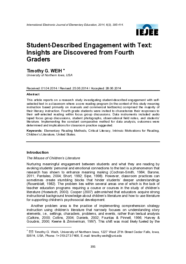 (PDF) Student-Described Engagement with Text: Insights Are Discovered ...