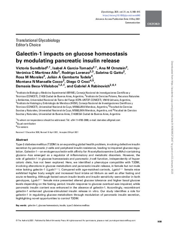 (PDF) Galectin-1 impacts on glucose homeostasis by modulating pancreatic insulin release