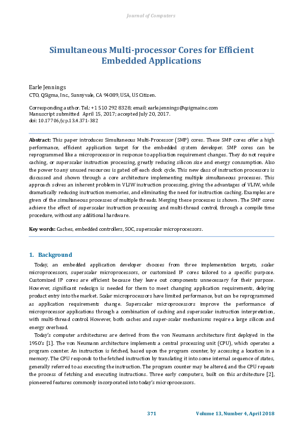 (PDF) Simultaneous Multi-processor Cores for Efficient Embedded Applications