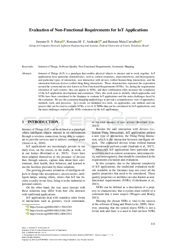 (PDF) Evaluation of Non-Functional Requirements for IoT Applications