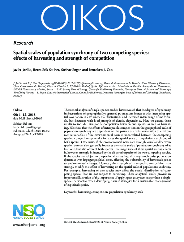 (PDF) Spatial scales of population synchrony of two competing species: effects of harvesting and ...