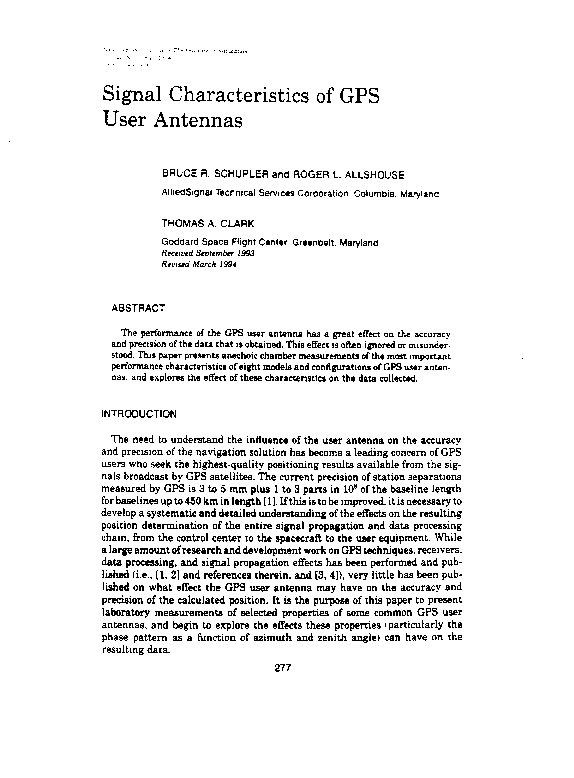 (PDF) Signal Characteristics of GPS User Antennas