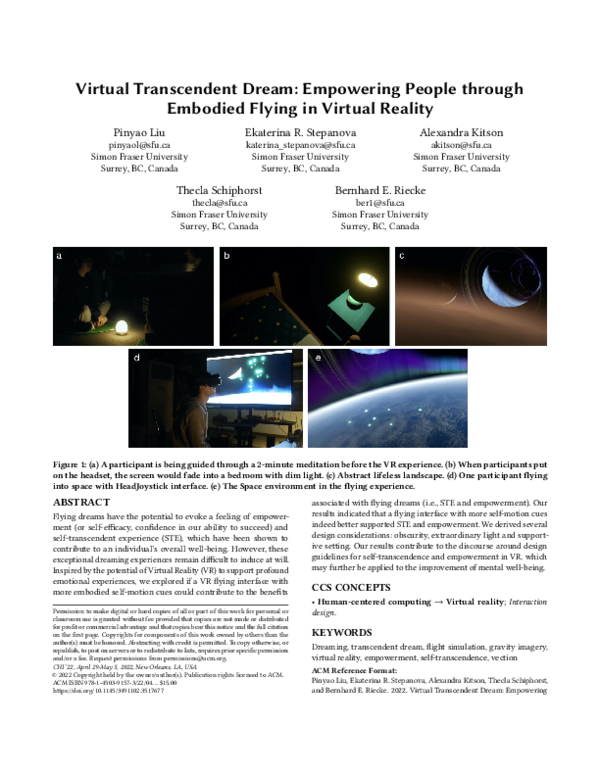 (PDF) Virtual Transcendent Dream: Empowering People through Embodied Flying in Virtual Reality