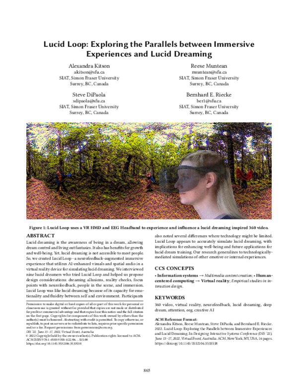 (PDF) Lucid Loop: Exploring the Parallels between Immersive Experiences ...