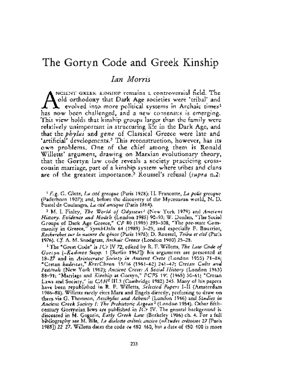 (PDF) The Gortyn code and Greek kinship