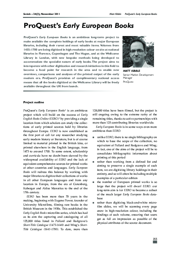 (PDF) ProQuest's Early European Books