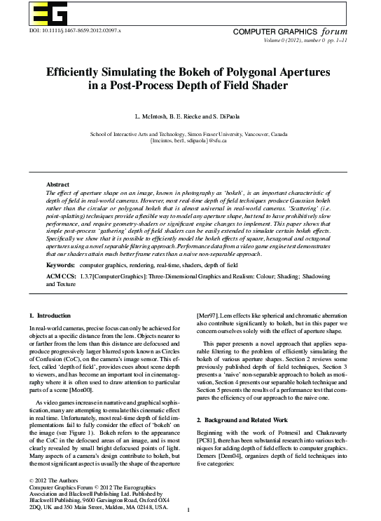 (PDF) Efficiently Simulating the Bokeh of Polygonal Apertures in a Post-Process Depth of Field ...