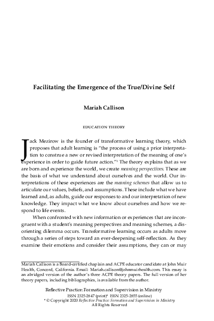 (PDF) Facilitating the Emergence of the True/Divine Self