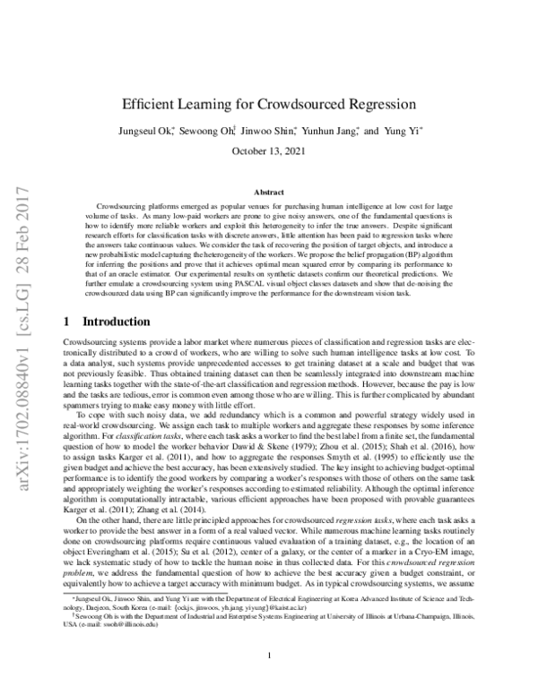 (PDF) Efficient Learning for Crowdsourced Regression