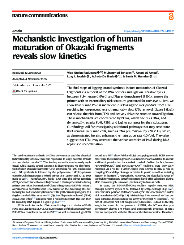 (PDF) Mechanistic investigation of human maturation of Okazaki ...