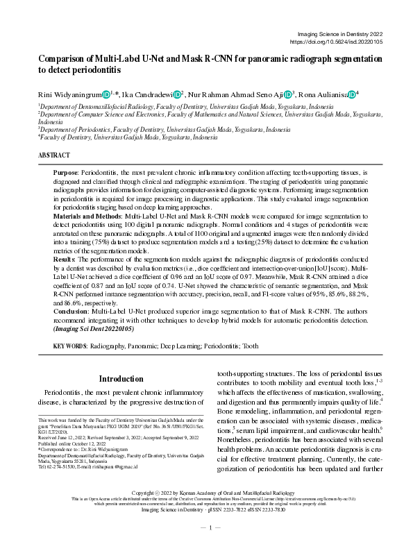 Pdf Comparison Of Multi Label U Net And Mask R Cnn For Panoramic