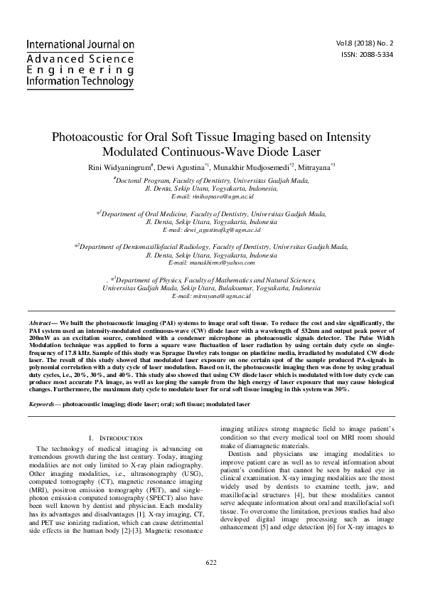 (PDF) Photoacoustic for Oral Soft Tissue Imaging based on Intensity ...