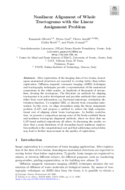 (PDF) Nonlinear Alignment of Whole Tractograms with the Linear Assignment Problem