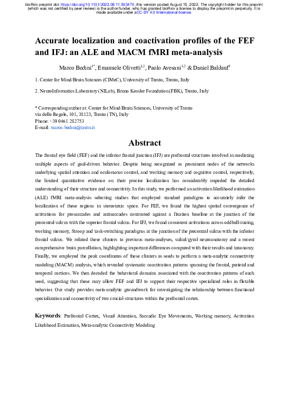 (PDF) Accurate localization and coactivation profiles of the FEF and ...