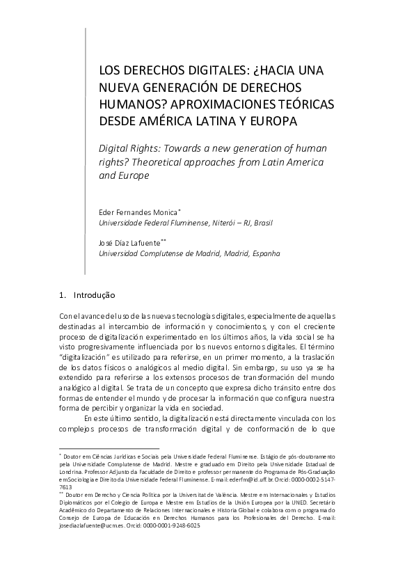 (PDF) LOS DERECHOS DIGITALES: ¿HACIA UNA NUEVA GENERACIÓN DE DERECHOS ...