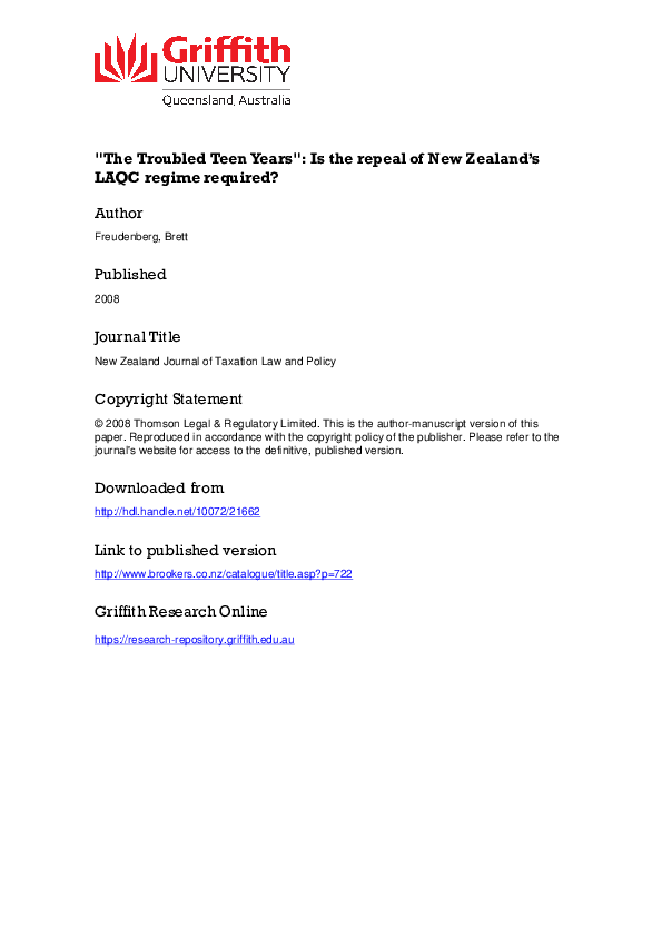 (PDF) The Troubled Teen Years: Is the Repeal of New Zealand’s LAQC ...