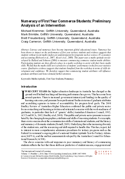 (PDF) Assessing Commerce Students' Numeracy Skills